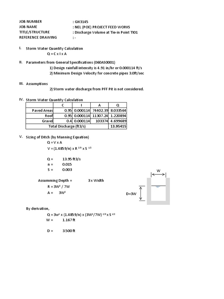 Sizing of Ditch | PDF | Discharge (Hydrology) | Classical Mechanics