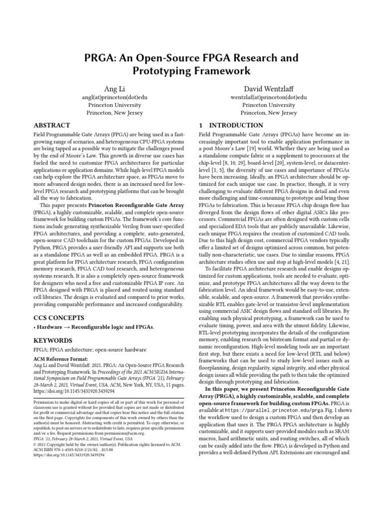 PRGA: An Open-Source FPGA Research and Prototyping Framework | PDF | Field Programmable Gate ...