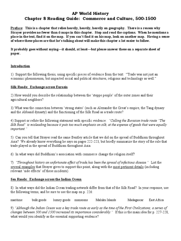 AP World History Chapter 8 Reading Guide: Commerce and Culture, 500 ...