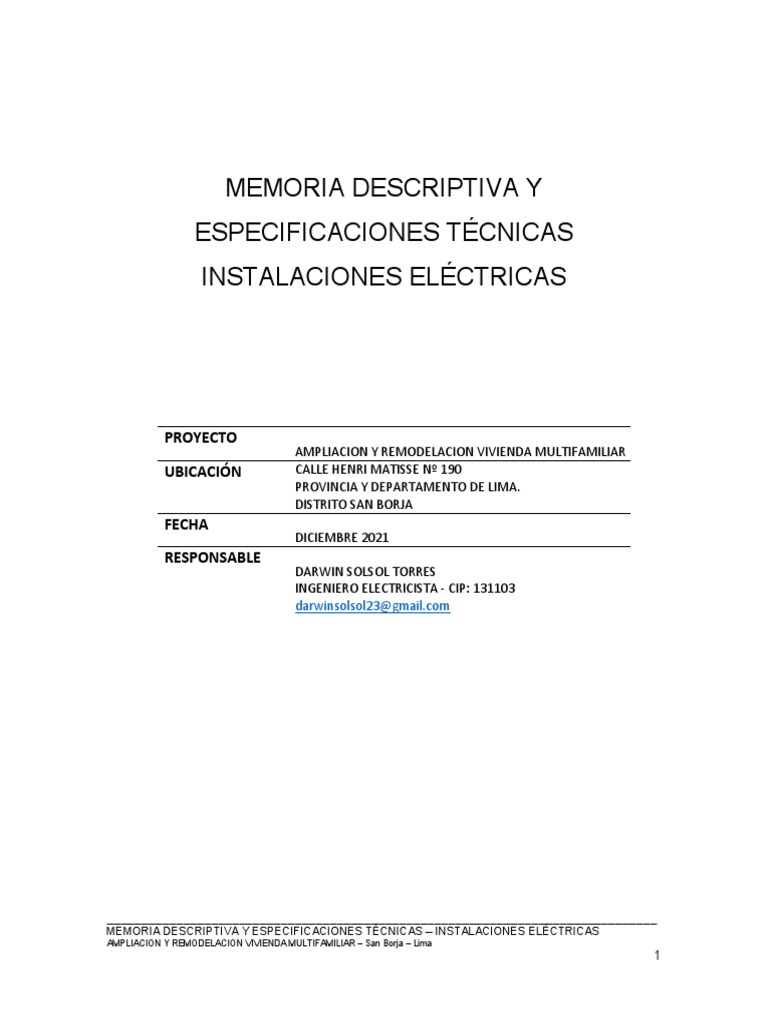 Memoria Descriptiva - Electrica Dic 2021. | PDF | Aislador (Electricidad) | Corriente eléctrica
