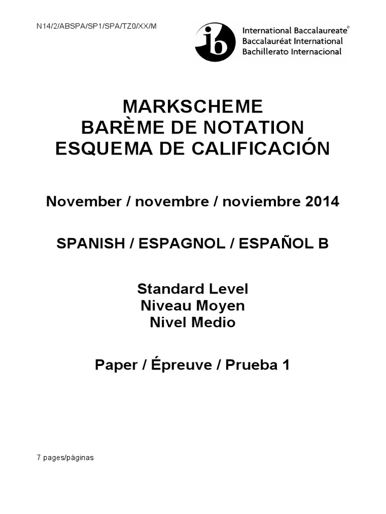 Spanish B Paper 1 SL Markscheme Spanish | PDF