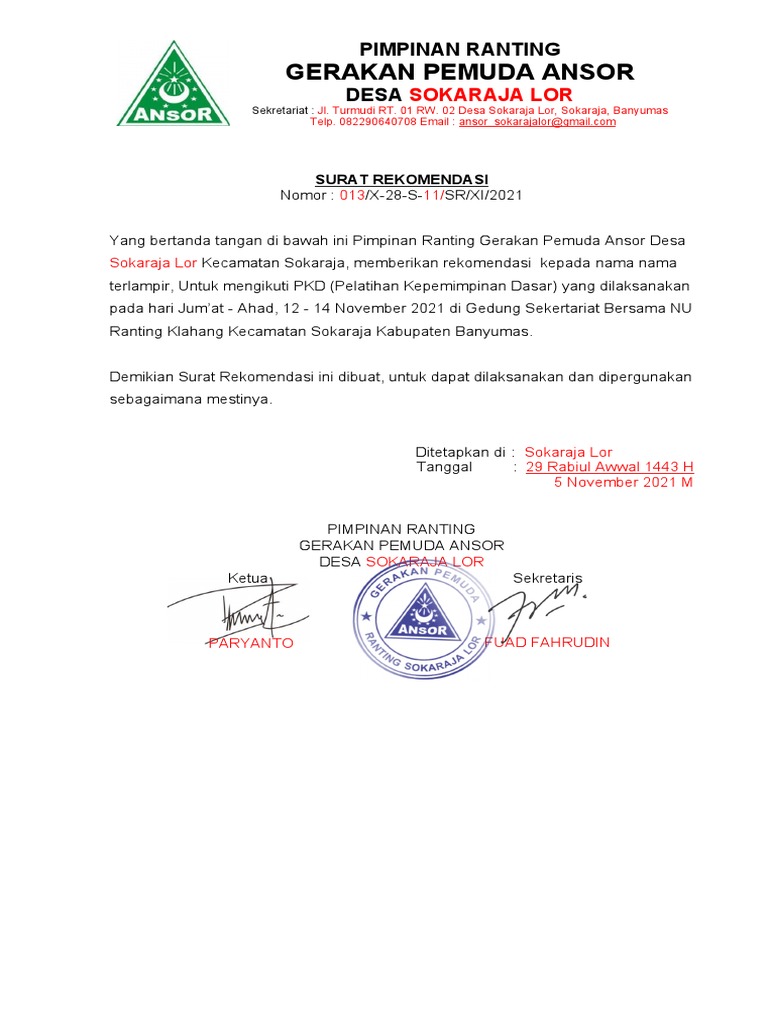 Contoh Surat Rekomendasi Ranting | PDF