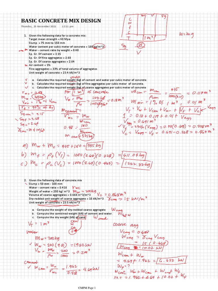 Concrete Mix Design Calculations Guide | PDF