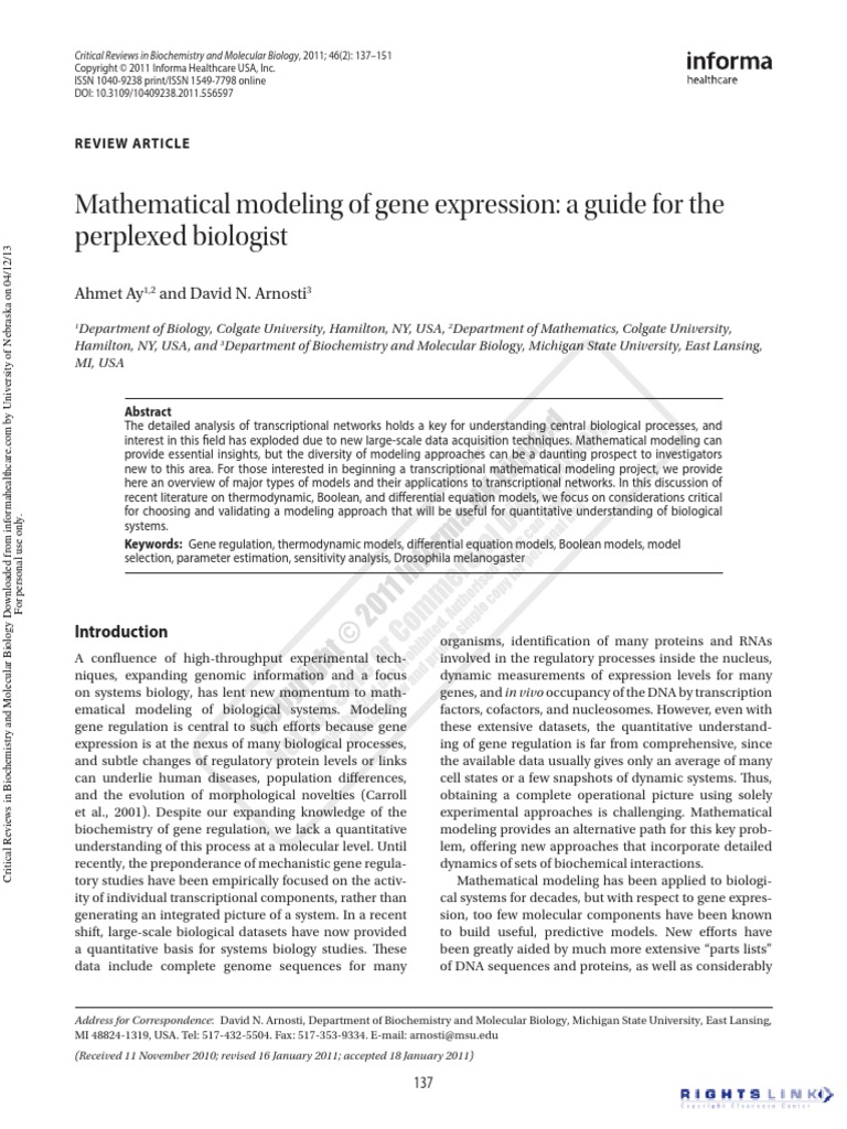Mathematical Modeling of Gene Expression: A Guide For The Perplexed ...