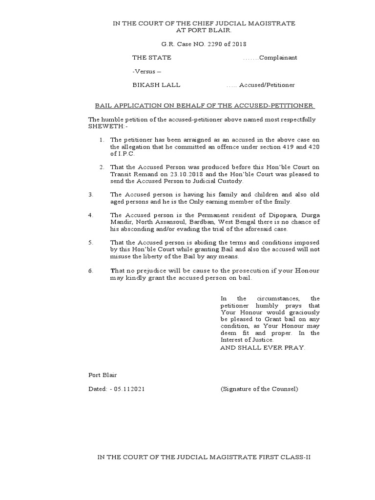 Bail Petition | PDF | Bail | Arraignment