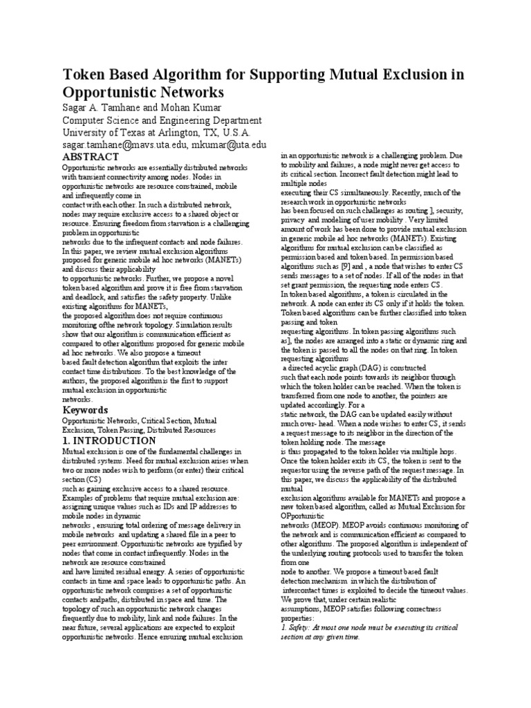 Token Based Algorithm For Supporting Mutual Exclusion in | PDF ...