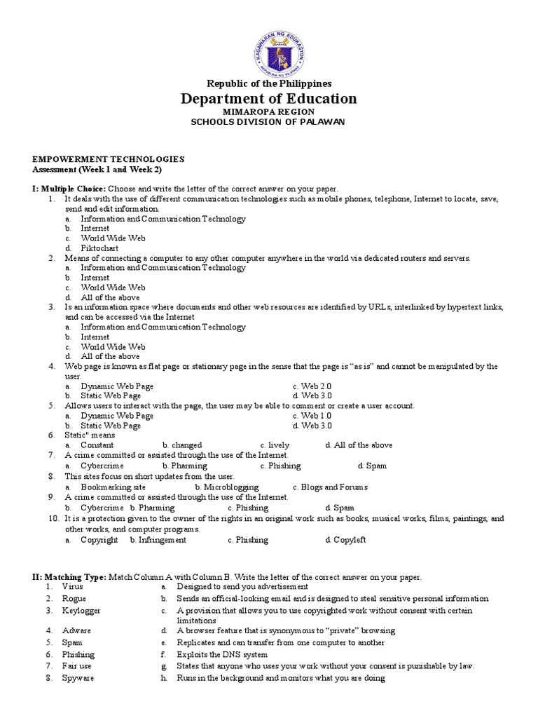 EMTECH Assesment Week 1 and 2 | PDF | Internet & Web | World Wide Web
