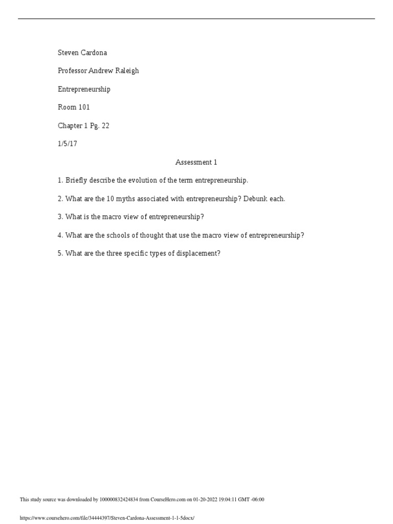 Steven Cardona Assessment 1 1 5 | PDF | Entrepreneurship | Cognition