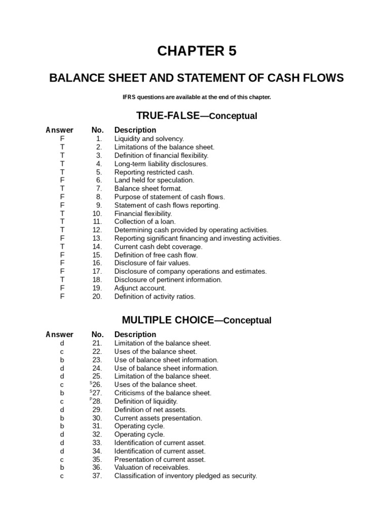 Balance Sheet and Statement of Cash Flows: True-False | PDF