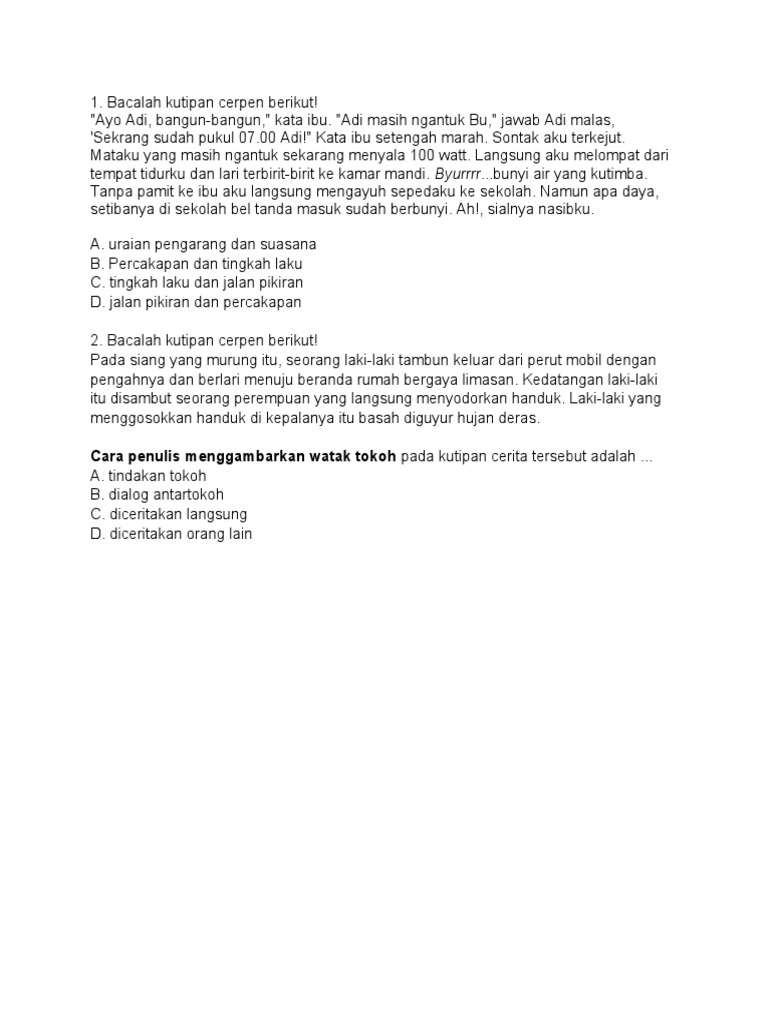 Penggambaran Watak Tokoh Adi | PDF