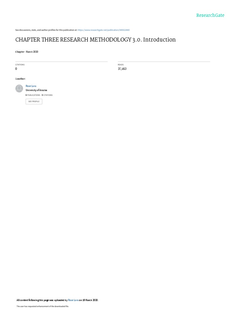 Chapter Three Research Methodology 3.0. Introduction: March 2020 | PDF ...