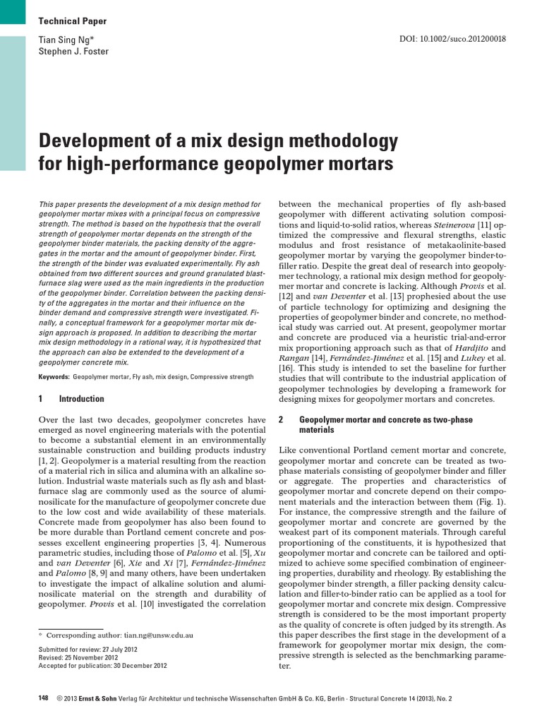 Development of A Mix Design Methodology For High-Performance Geopolymer ...