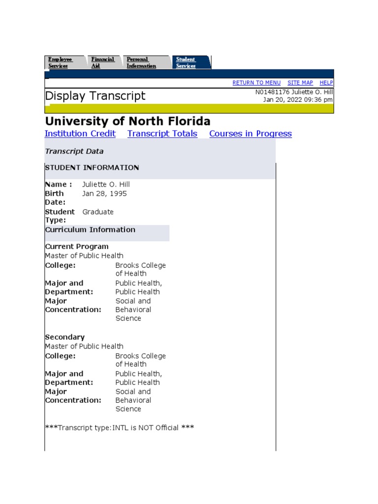 Unf Transcript | PDF | Academia