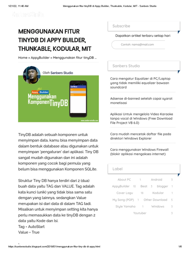 Menggunakan Fitur tinyDB Di Appy Builder, Thunkable, Kodular, MIT - Sanbers Studio | PDF | Komputer