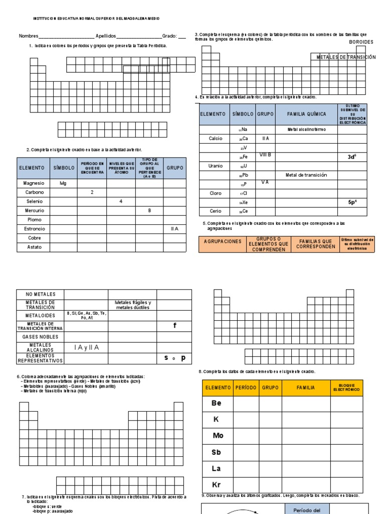 Actividades-Sobre-Tabla-Periodica-2do Taller | PDF | Rieles | Tabla ...