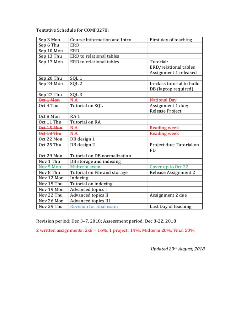 Schedule For COMP3278 | PDF