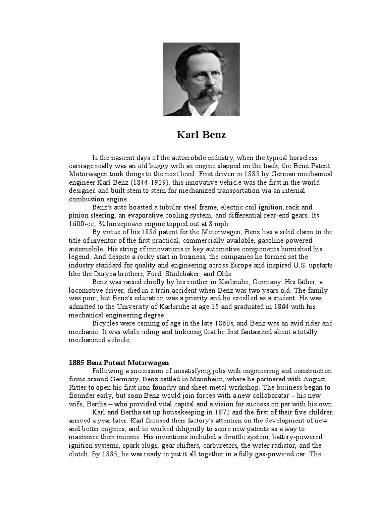 Karl Benz Biography | PDF | Mercedes Benz | Car
