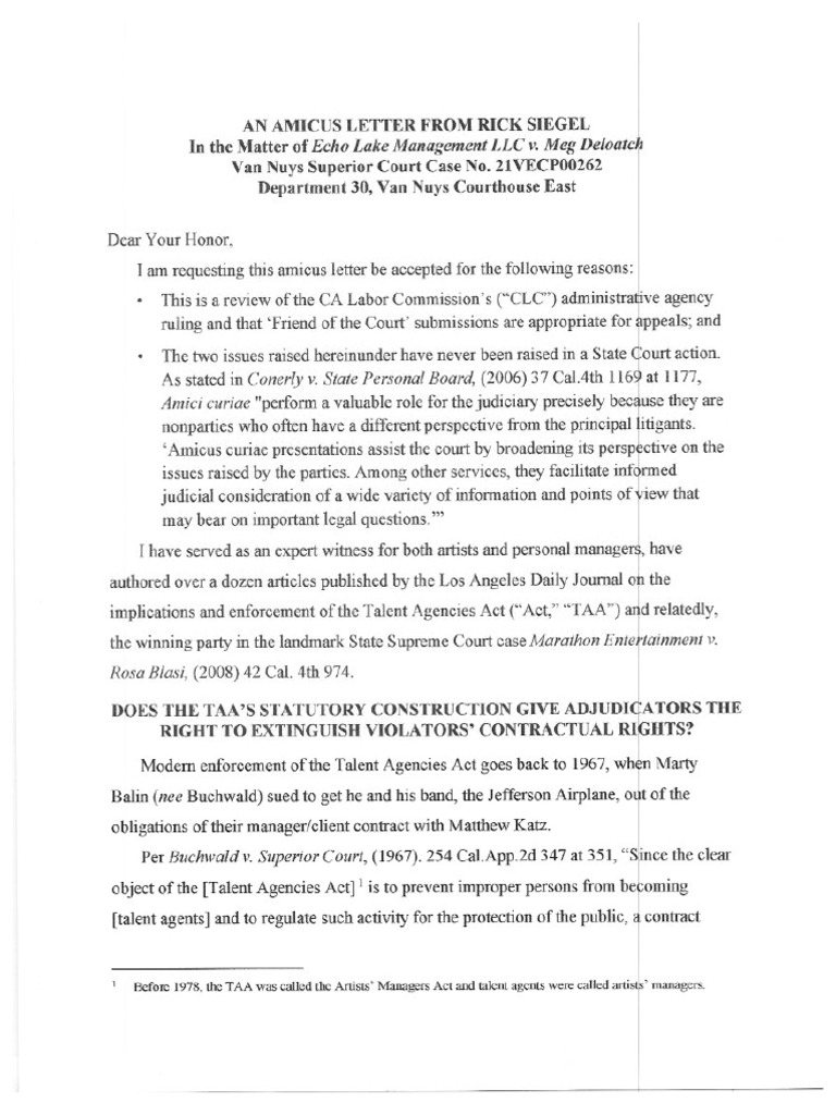 Rick Siegel 12.23.21 Amicus Letter in Echo Lake v. Meg Deloatch ...