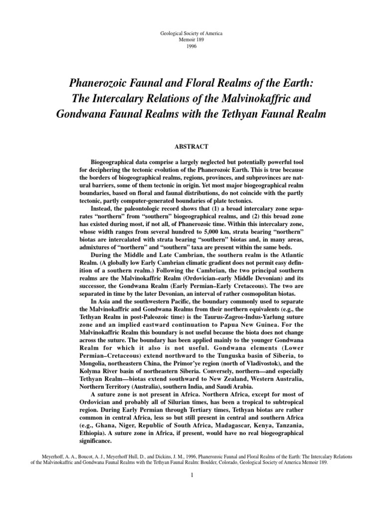 Phanerozoic Faunal and Floral Realms of The Earth The Intercalary ...