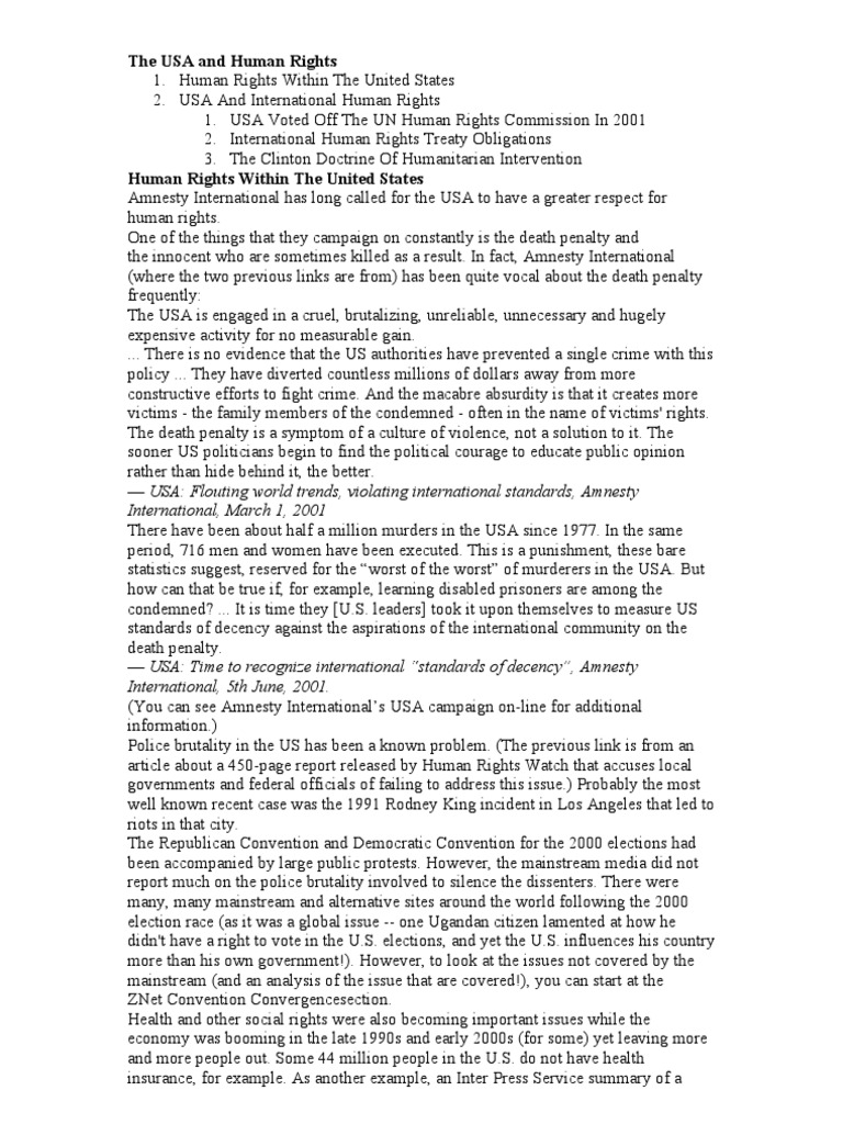 The USA and Human Rights | PDF | Human Rights | United Nations