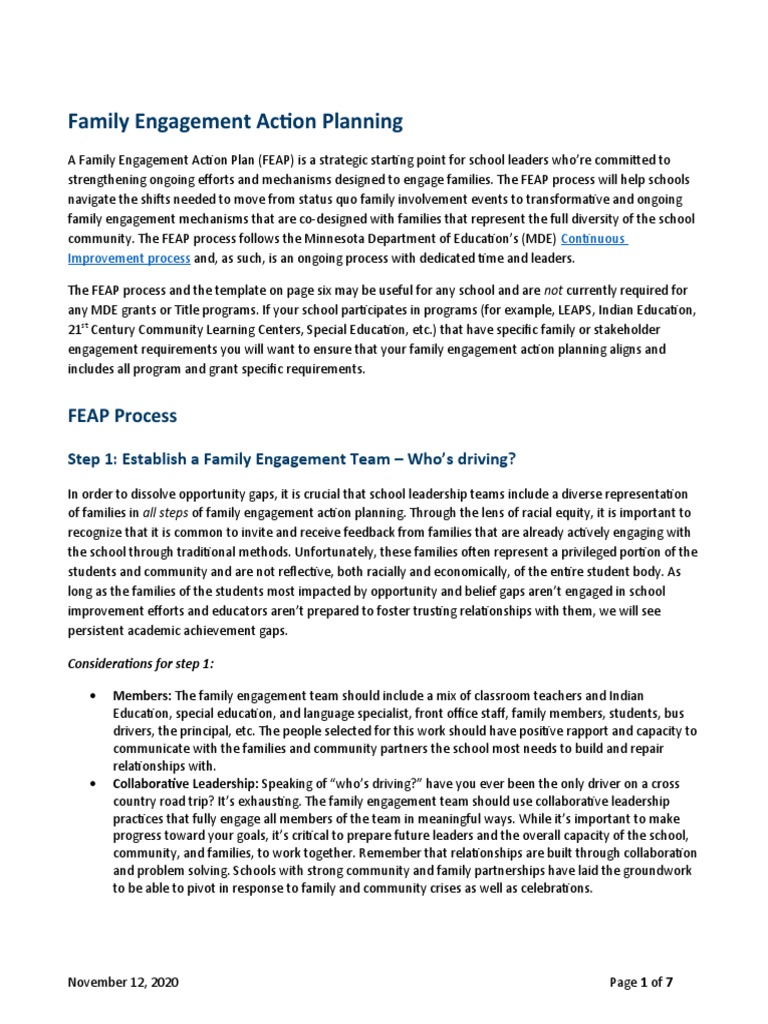 Family Engagement Action Plan | PDF | Survey Methodology | Teachers