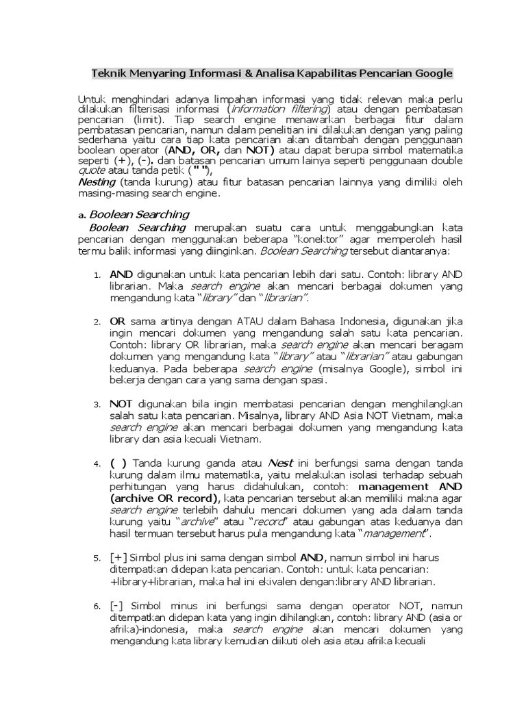 Teknik Pencarian dan Filterisasi Google | PDF | Teknologi & Rekayasa