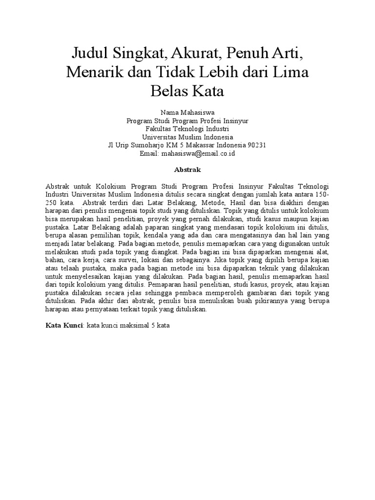 Template Dan Contoh Abstrak Kolokium PSPPI FTI UMI | PDF