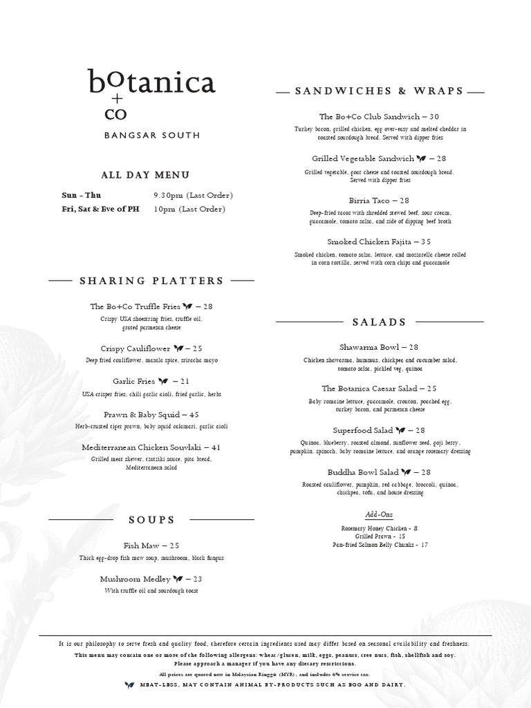 BocoBS Menu AllDay Dandelion | PDF | Sauce | Pasta