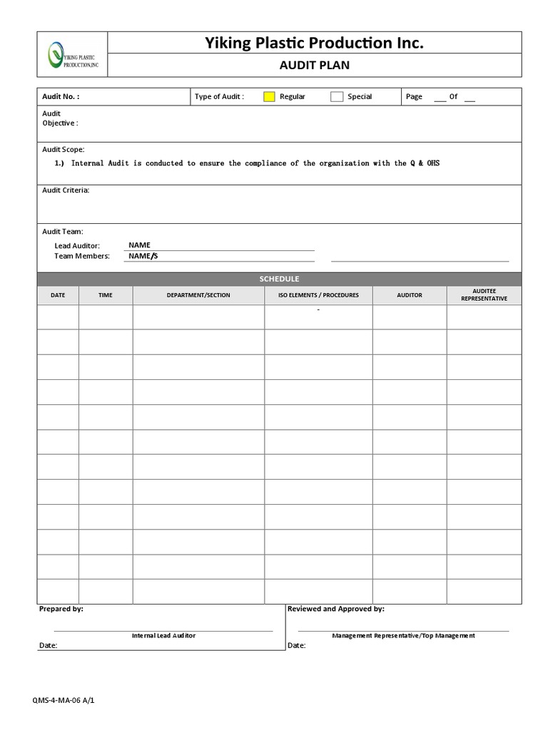 Yiking Plastic Production Inc.: Audit Plan | PDF