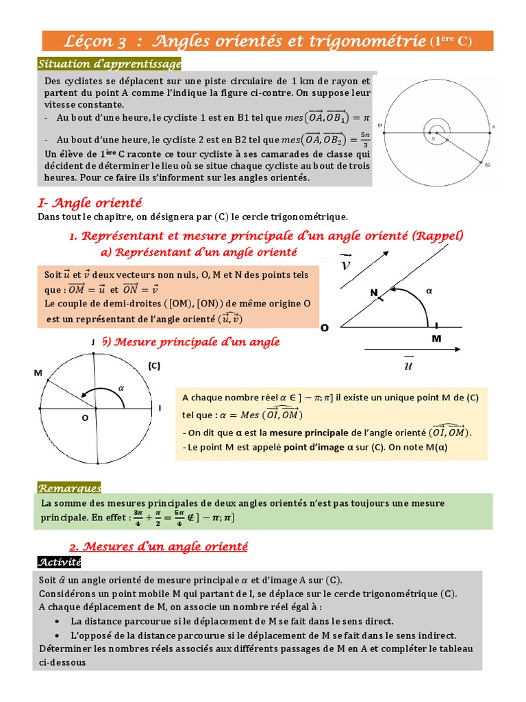 CH 6 Angles Orientes Trigonometrie 1C - Ibs | PDF | Fonction ...