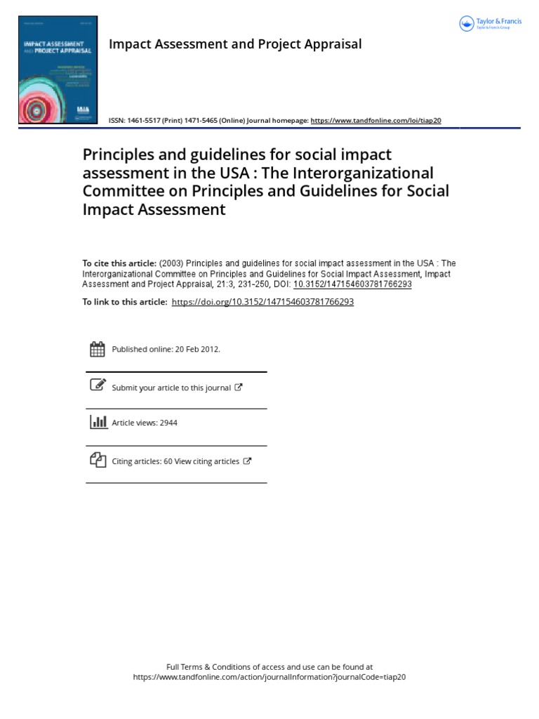 Principles and Guidelines For Social Impact Assessment in The USA The ...