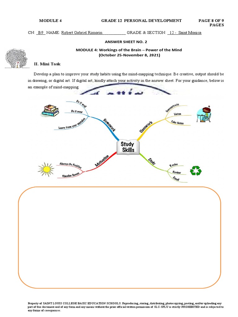 Answer Sheet No. 2 MODULE 4: Workings of The Brain - Power of The Mind ...