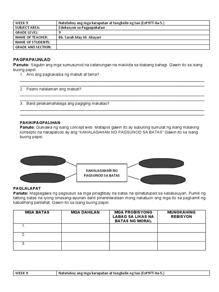 Activity Sheet in ESP 9 (2ND QUARTER) Third Week | PDF