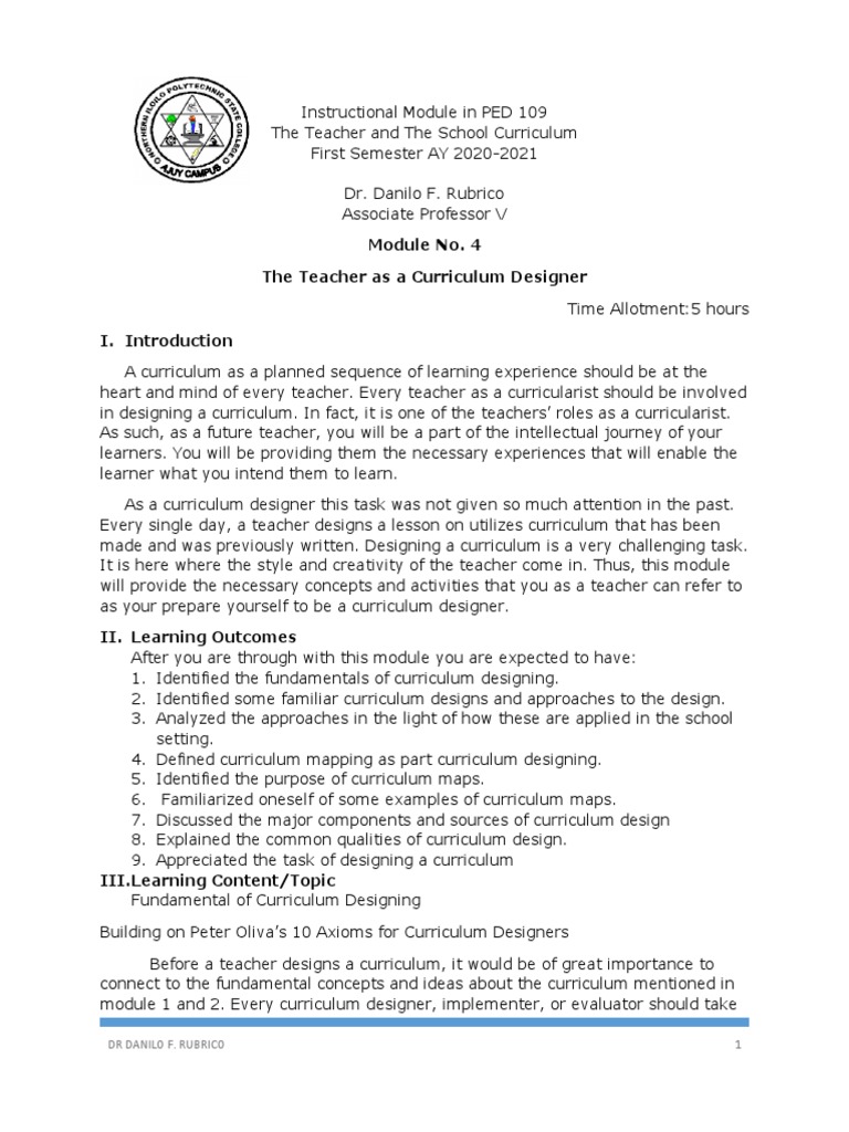 Instructional Module in PED 109module 4 | PDF | Curriculum ...