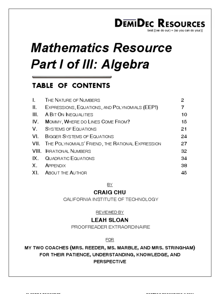 Math Resource Part I - Algebra | PDF