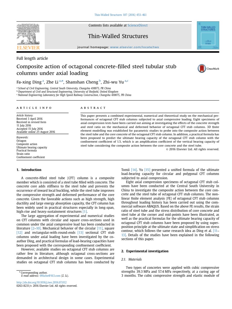 Composite Action of Octagonal Concrete-Filled Steel Tubular Stub | PDF ...