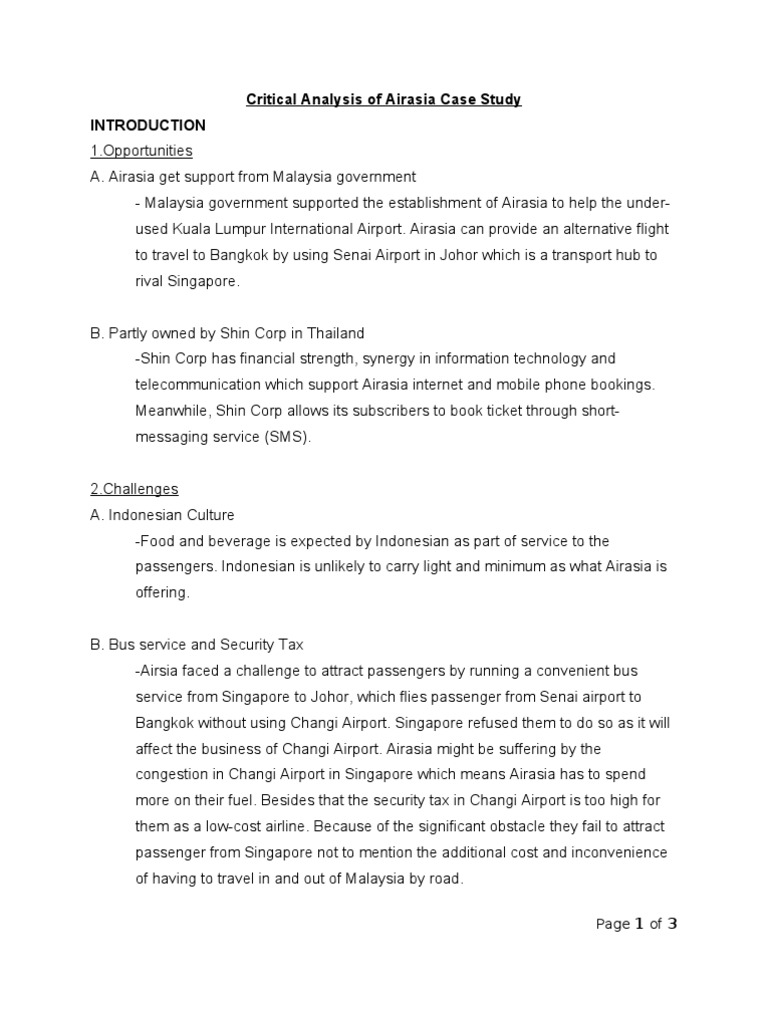 Critical Analysis of Airasia Case Study | PDF | Low Cost Carrier | Aviation