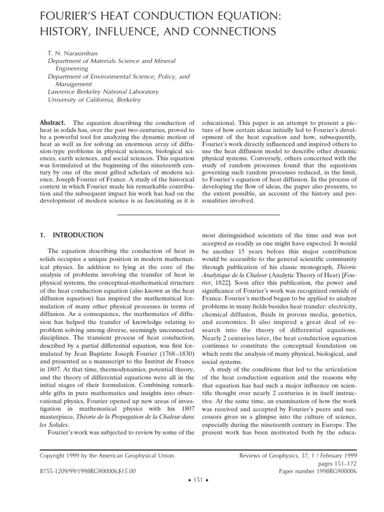 Fourier's Heat Conduction Equation-History and Influence | PDF ...
