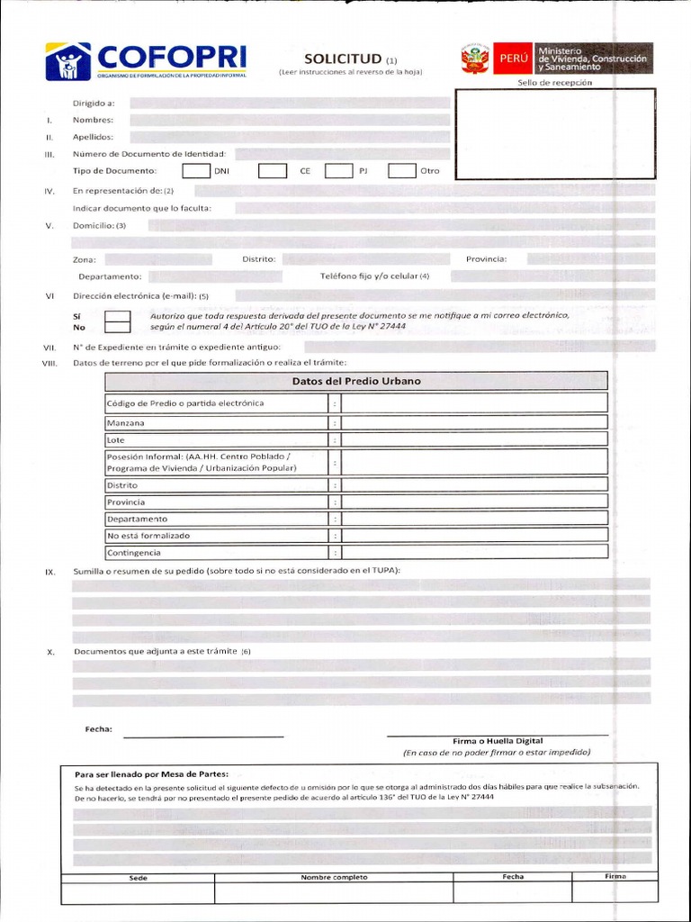 Formato de Solicitud de Información Cofopri | PDF