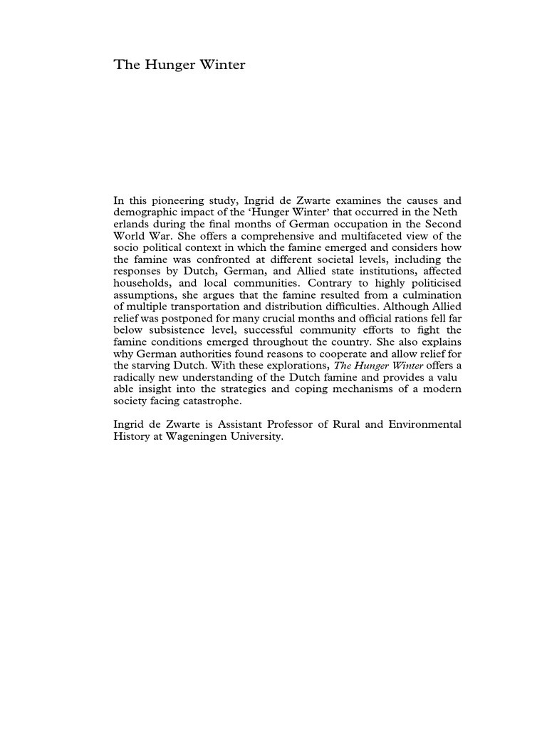 The Hunger Winter | PDF | Nazi Germany | Famine