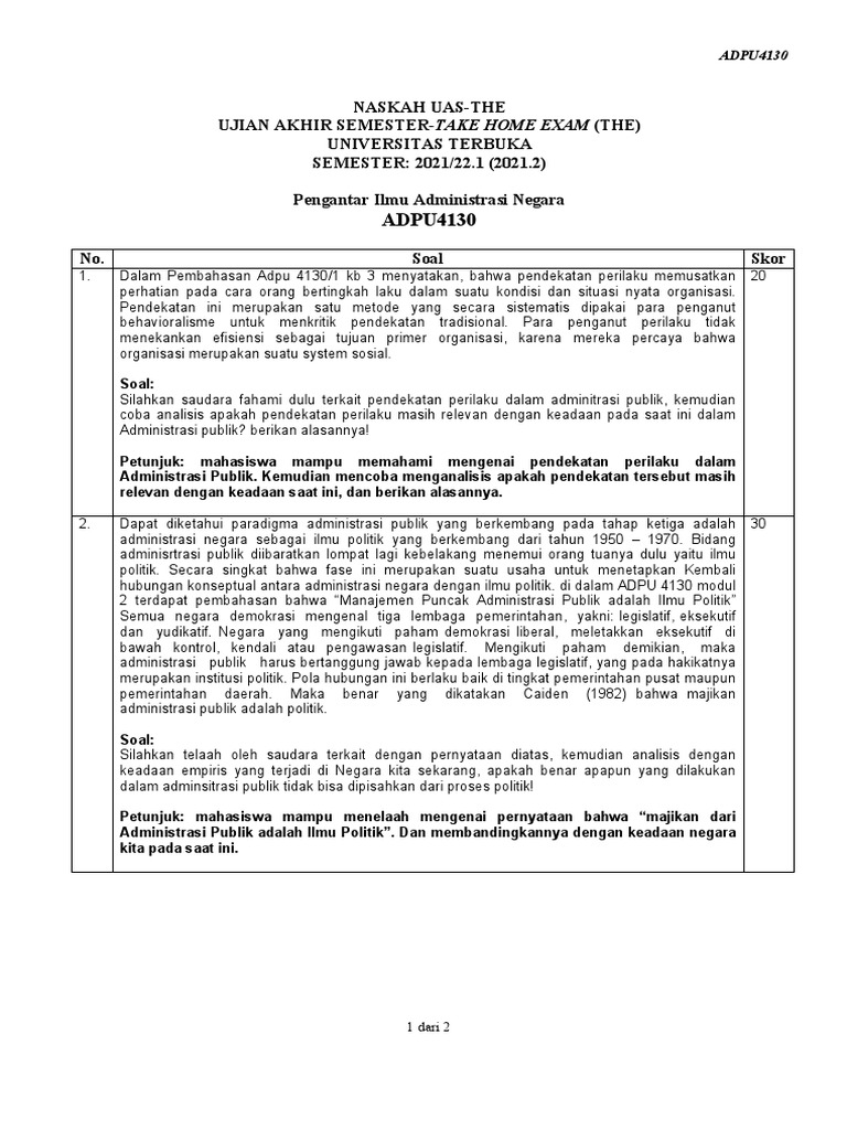 Naskah ADPU4130 The 2 BUTUH JAWABAN 081273324559 | PDF