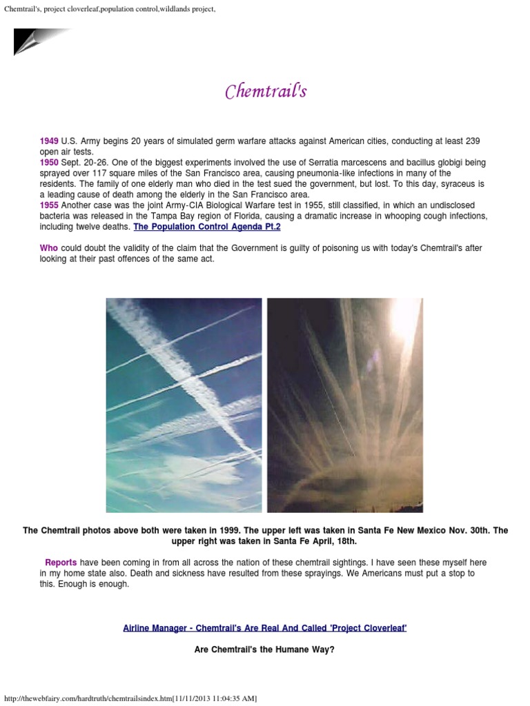 Chemtrails Project Cloverleaf Population Control Wildlands Project ...
