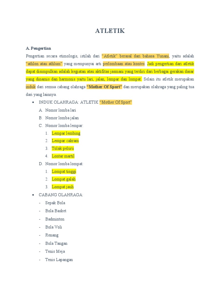 Sejarah dan Teknik Atletik Dasar | PDF