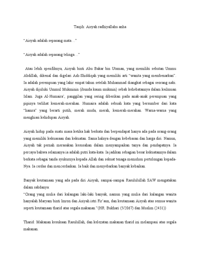 Taujih Aisyah Ra | PDF | Agama & Spiritualitas