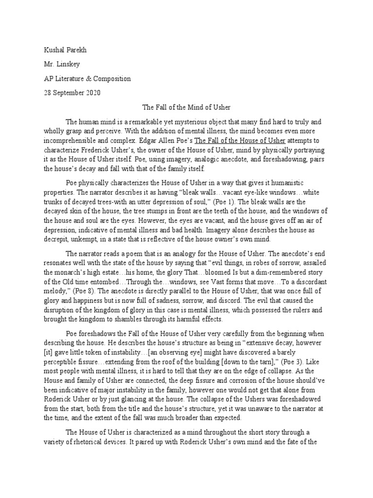 The Fall of The House of Usher Essay | PDF