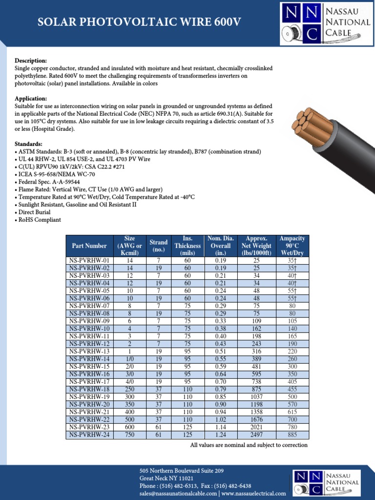 Solar Photovoltaic Wire 600V: Description | PDF | Electrical Wiring | Wire