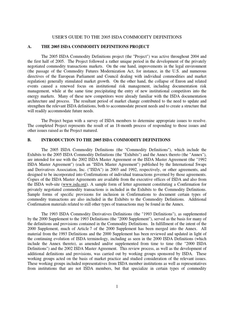 2005 ISDA Commodity Definitions Guide | PDF | Commodity Markets ...
