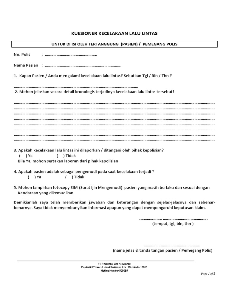 Form Kuesioner KLL | PDF
