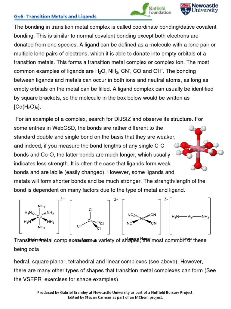 Octahedral Octahedral Tetrahedral Square Planar Linear | PDF | Ligand ...