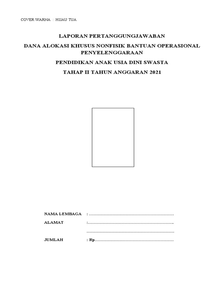 LPJ BOP PAUD Tahap I Tahun 2021 | PDF | Pengelolaan Keuangan & Uang